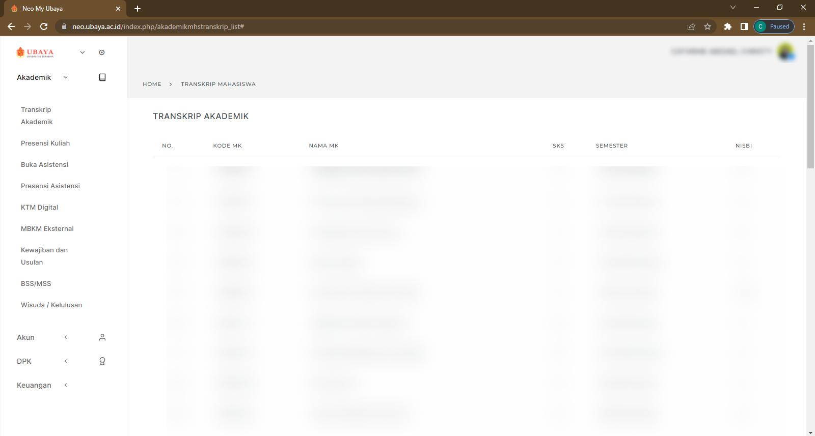 Melihat Transkrip Akademik - Direktorat Sistem Informasi dan Manajemen