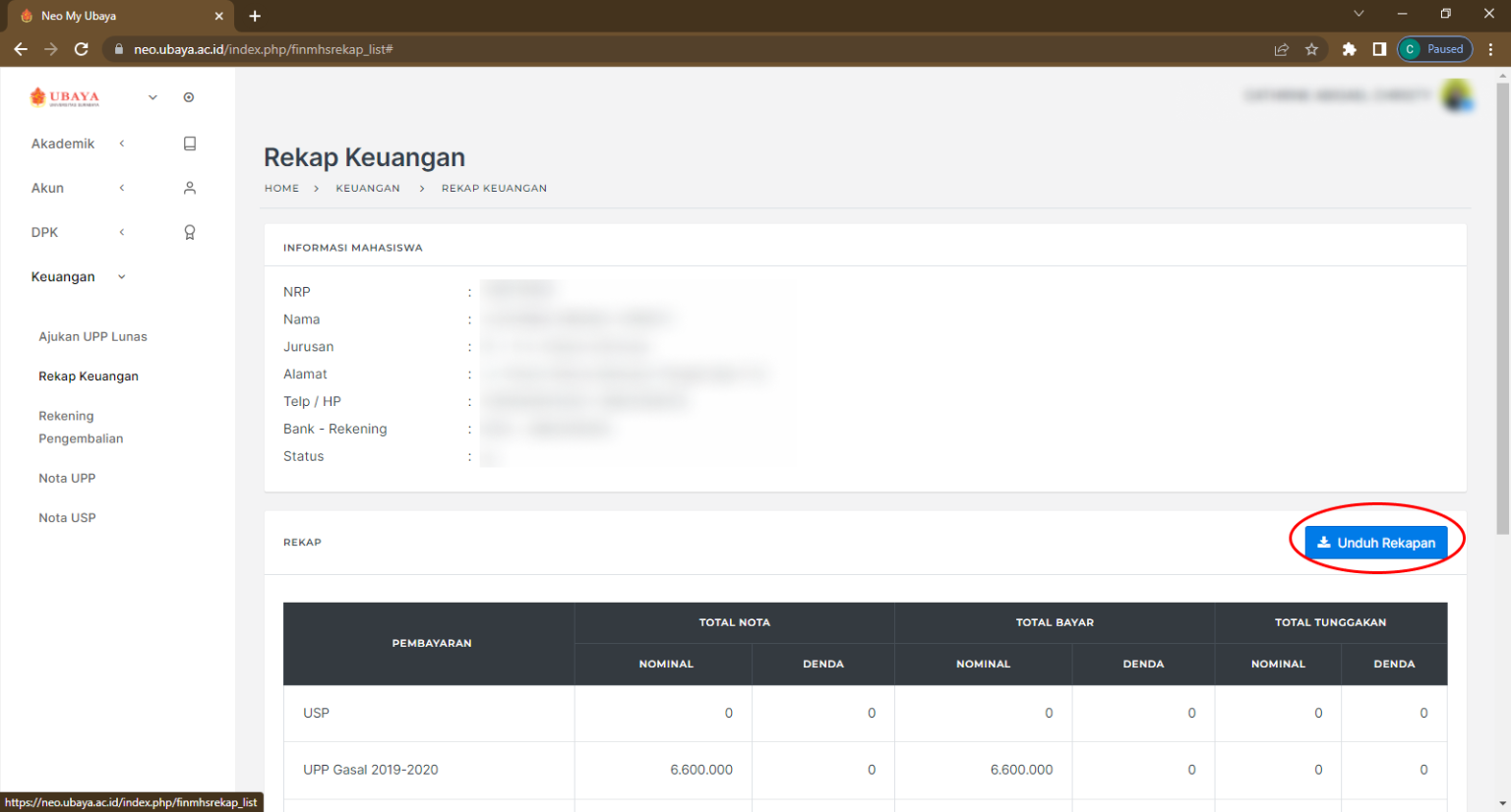 Mengunduh Rekap Keuangan - Direktorat Sistem Informasi dan Manajemen