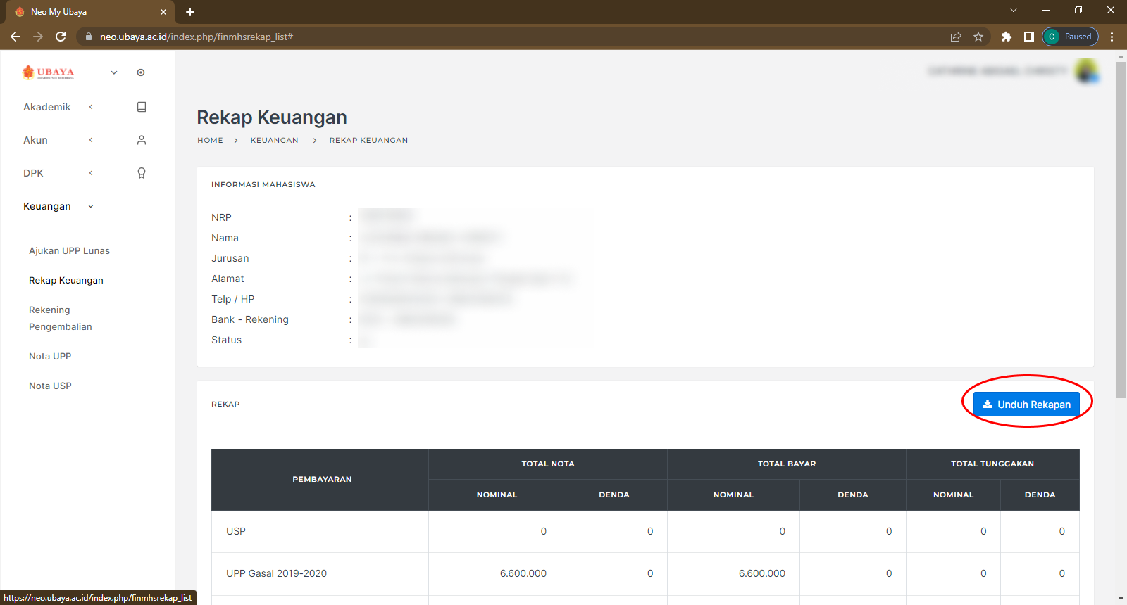Mengunduh Rekap Keuangan - Direktorat Sistem Informasi dan Manajemen