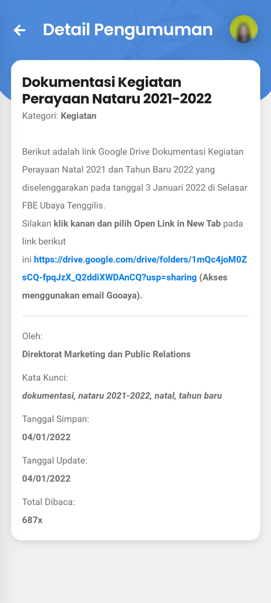 Melihat Pengumuman - Direktorat Sistem Informasi dan Manajemen
