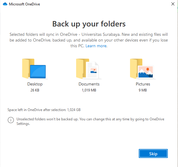 Aktivasi OneDrive Windows - Direktorat Sistem Informasi dan Manajemen